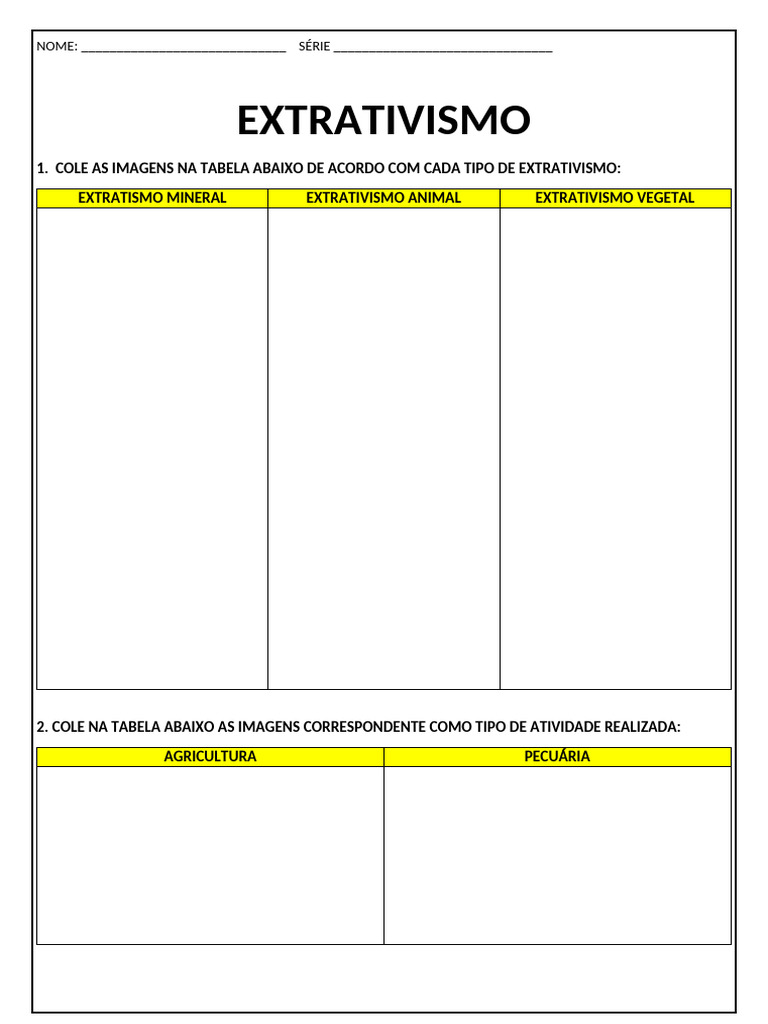 Atividades sobre Extrativismo para 2º Ano | PDF