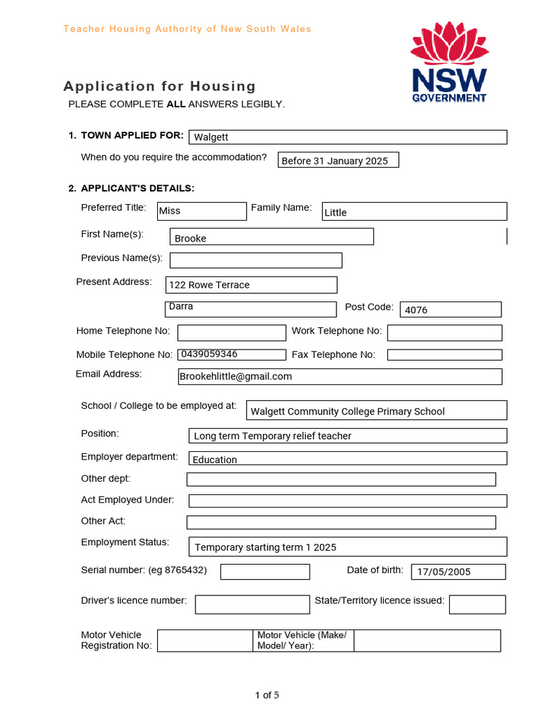 Teacher Housing Application Form - BLANK | PDF