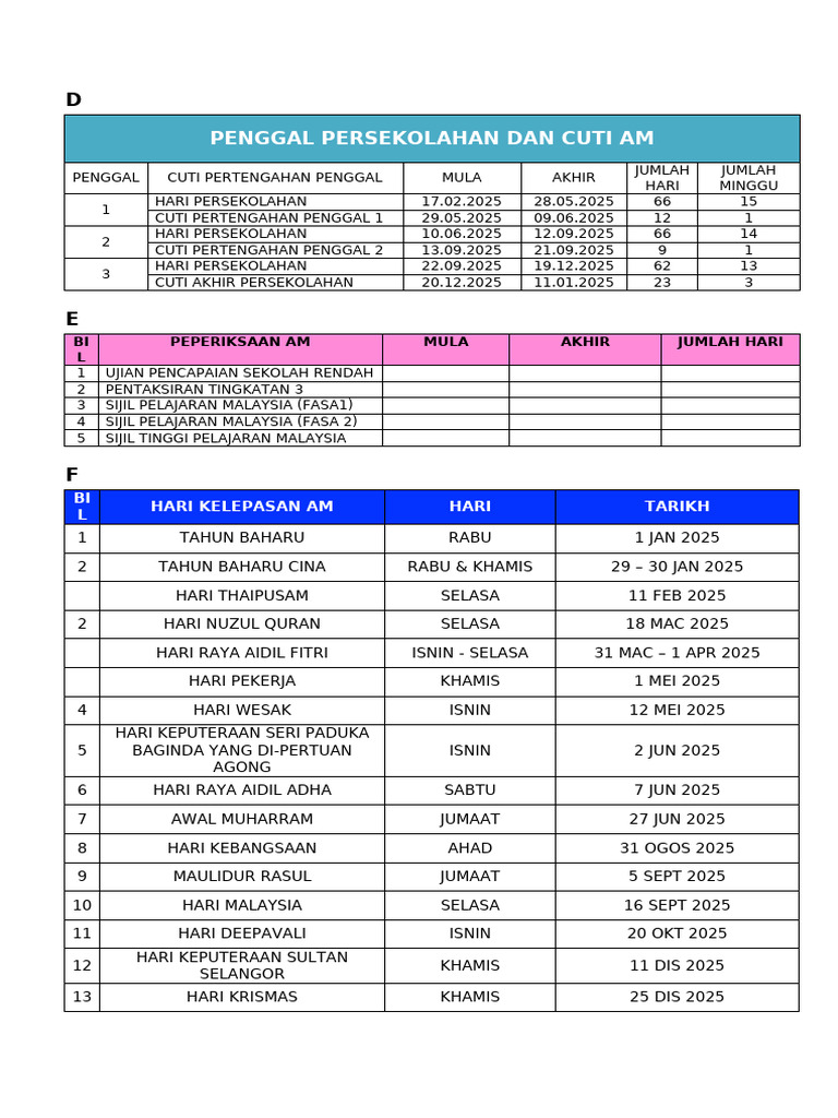 3.penggal Persekolahan Dan Cuti Am | PDF