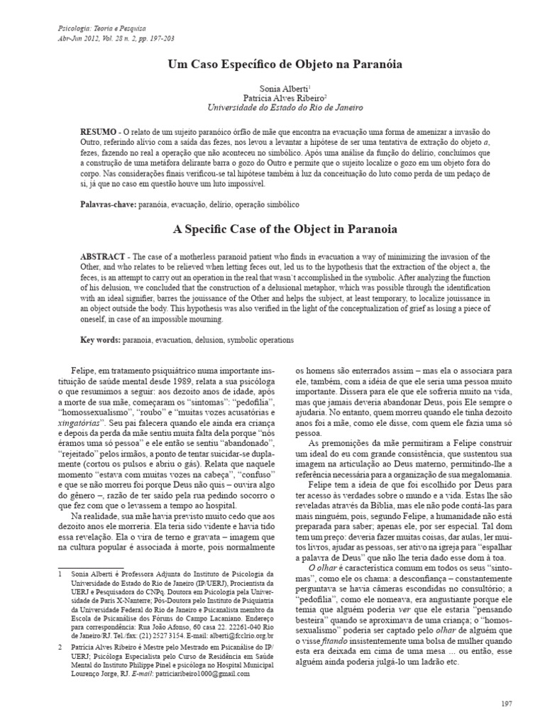 Um Caso Específico de Objeto Na Paranóia - Sonia Alberti e Patrícia ...