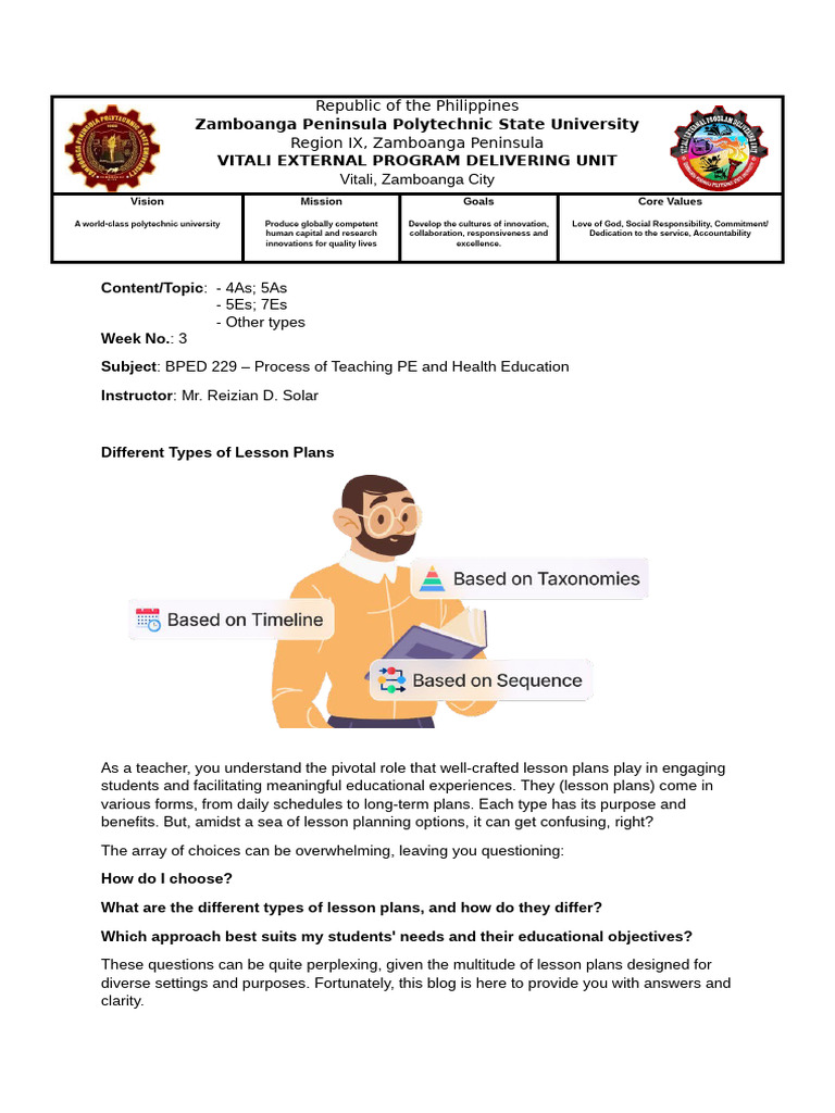 Bped 229 Week 3 Lecture (3) | PDF | Lesson Plan | Learning
