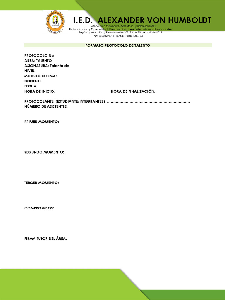 FORMATO PROTOCOLO | PDF