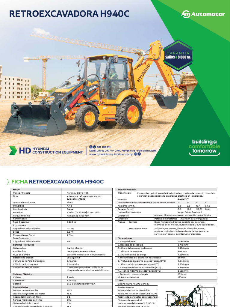 Ficha Técnica Retroexcavadora H940C | PDF | Tracción en las cuatro ...