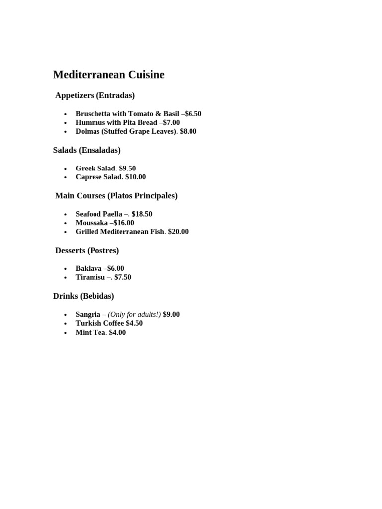 Mediterranean Restaurant Menu Guide | PDF | Mediterranean Cuisine ...