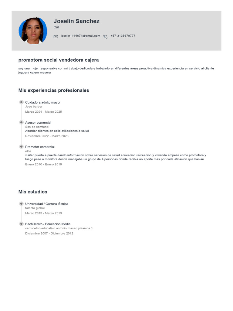 Perfil Profesional de Joselin Sánchez | PDF