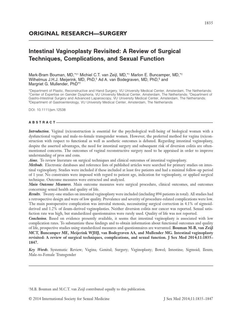 Intestinal Vaginoplasty Revisited: A Review of Surgical Techniques ...