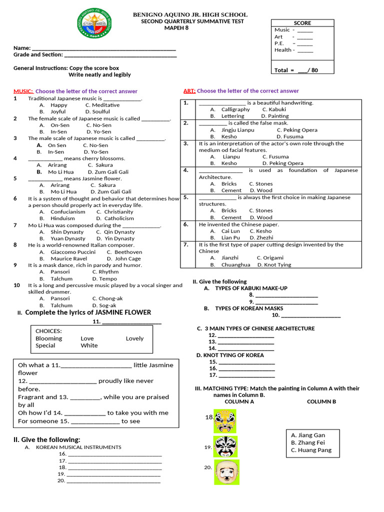 Second - Summative - MAPEH 8 | PDF