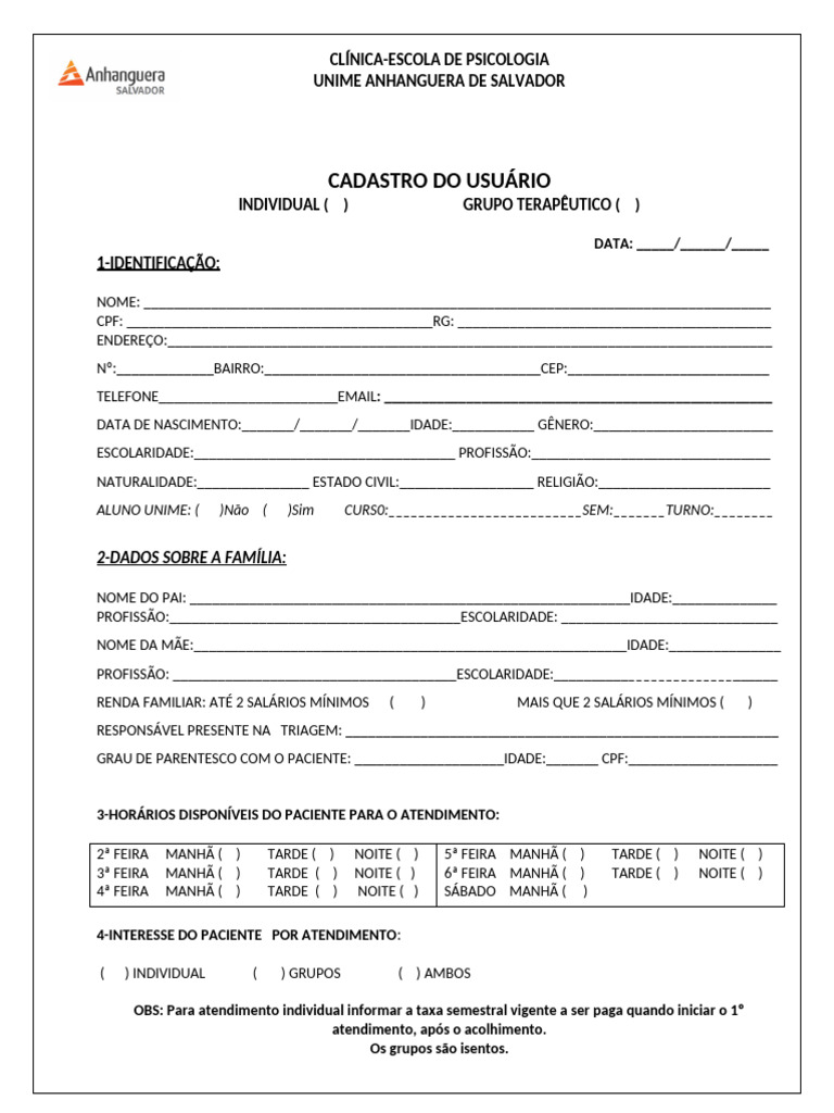 Ficha de Cadastro Pacientes | PDF