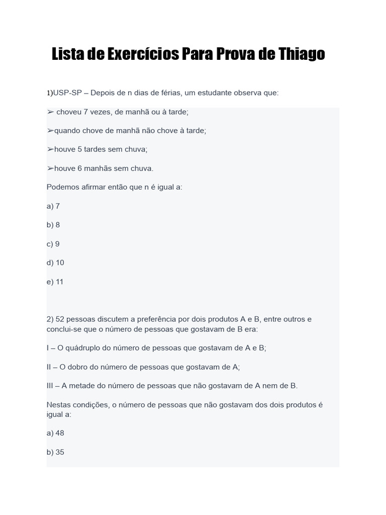 Lista de Exercícios para Prova de Thiago | PDF | Cartografia | Geografia