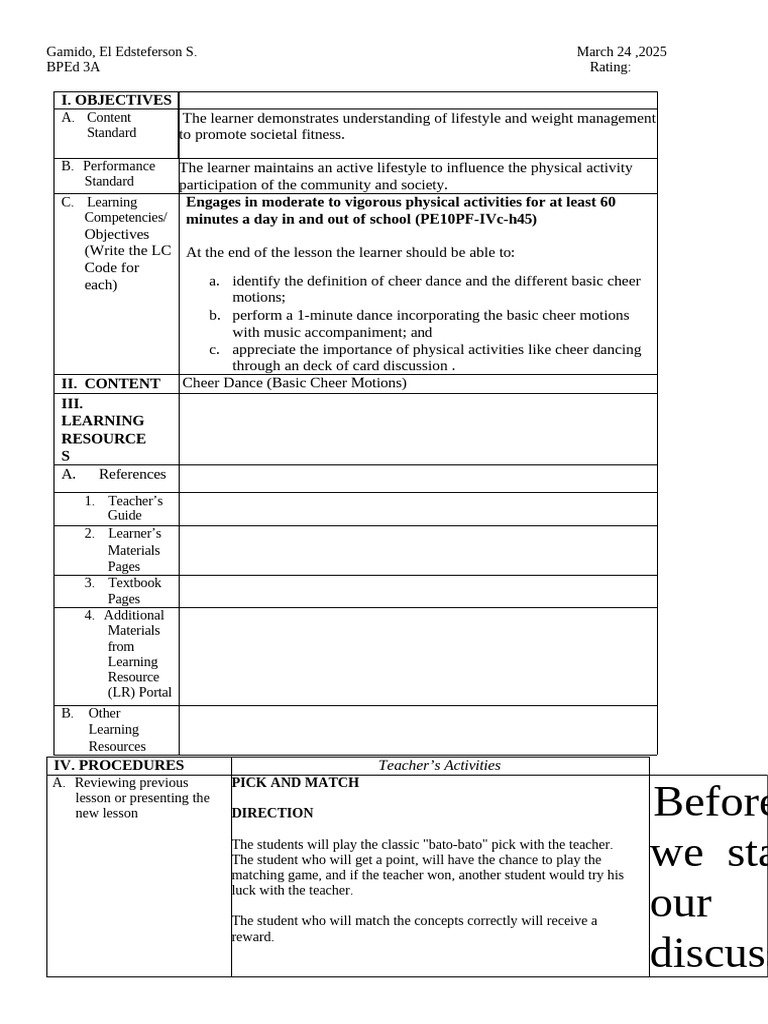Gamido Outlines-For-Lesson | PDF | Learning | Teachers