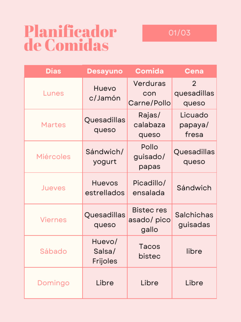 Agenda Planificador de Comidas Simple Naranja | PDF
