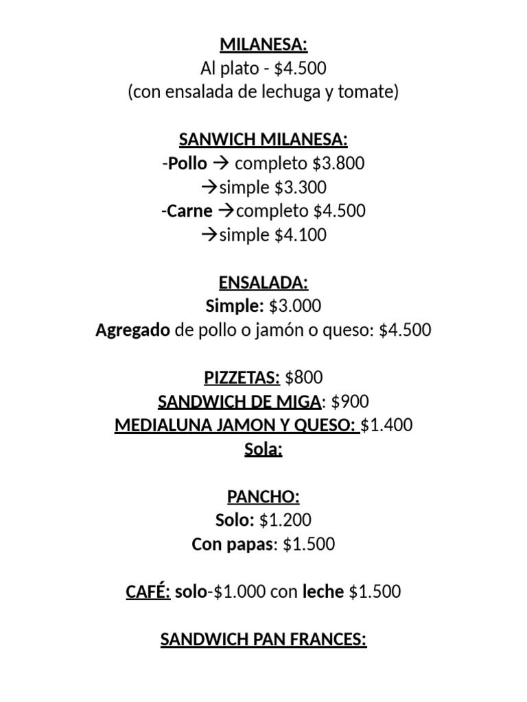 Menu kiosco | PDF