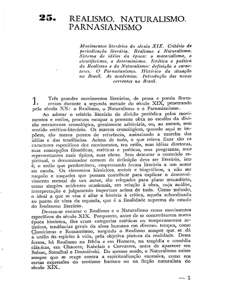 Coutinho, Afrânio. Realismo. Naturalismo. Parnasianismo. | PDF