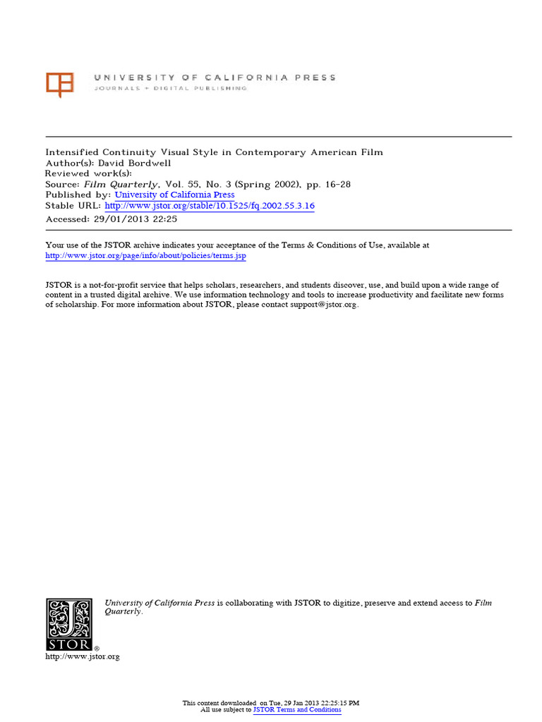 David Bordwell, Intensified Continuity | PDF | Camera Lens | Video