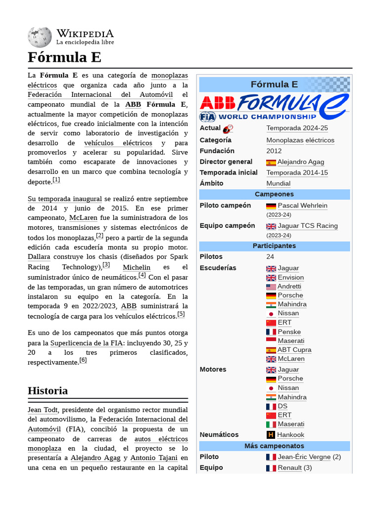 Fórmula E | PDF | Serie de carreras de autos | Coche