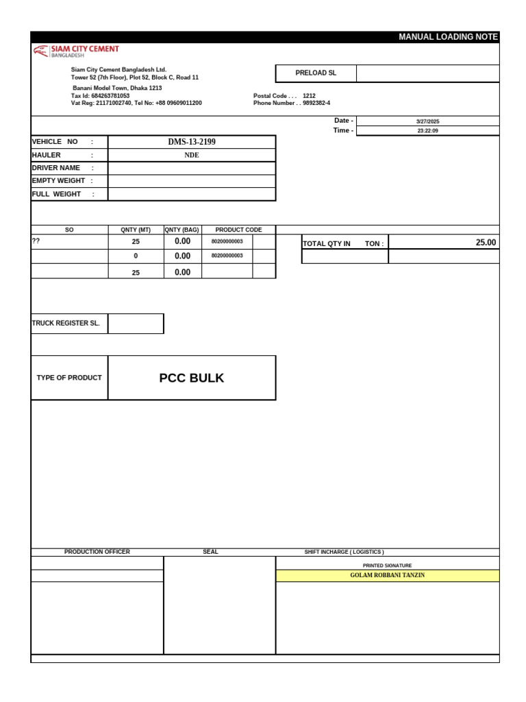 MANUAL LOADING AND DR COPY FOR TRUCK-VSL | PDF | Land Vehicles | Motor Vehicle