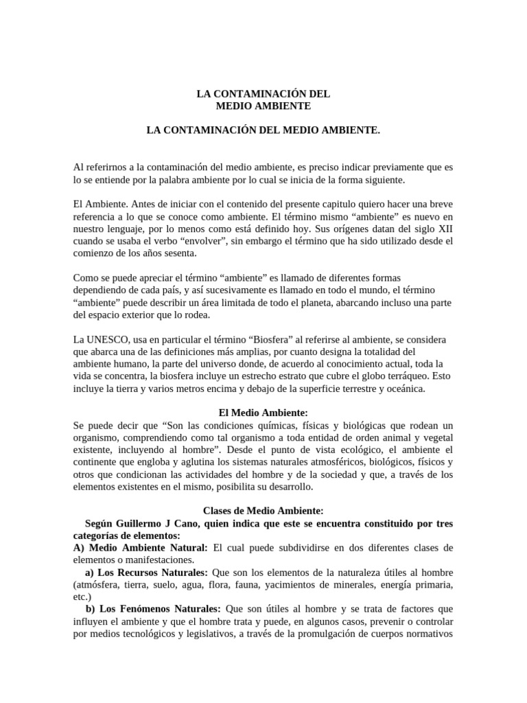Contaminación del Medio Ambiente: Causas y Efectos | PDF | Entorno ...