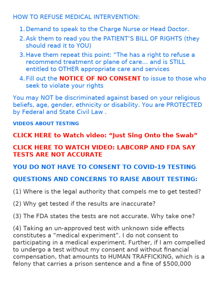 How To Refuse Medical Intervention | PDF
