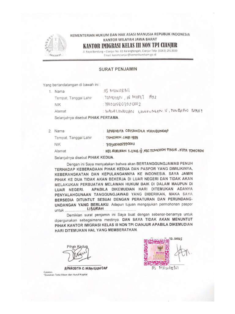 Surat Penjamin 2 | PDF