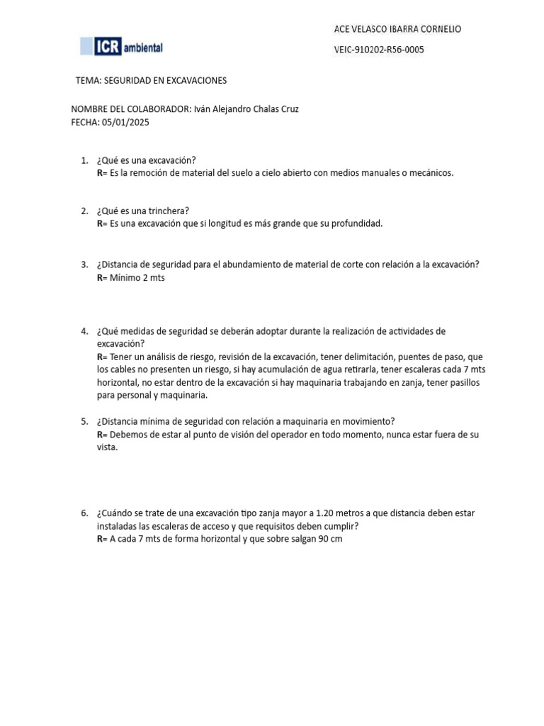 Examen Seguridad en Excavaciones | PDF