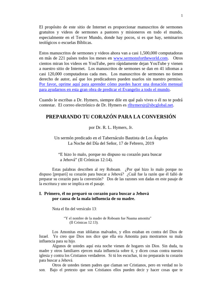 Preparando Tu Corazon para la Conversion Preparing Your Heart for ...