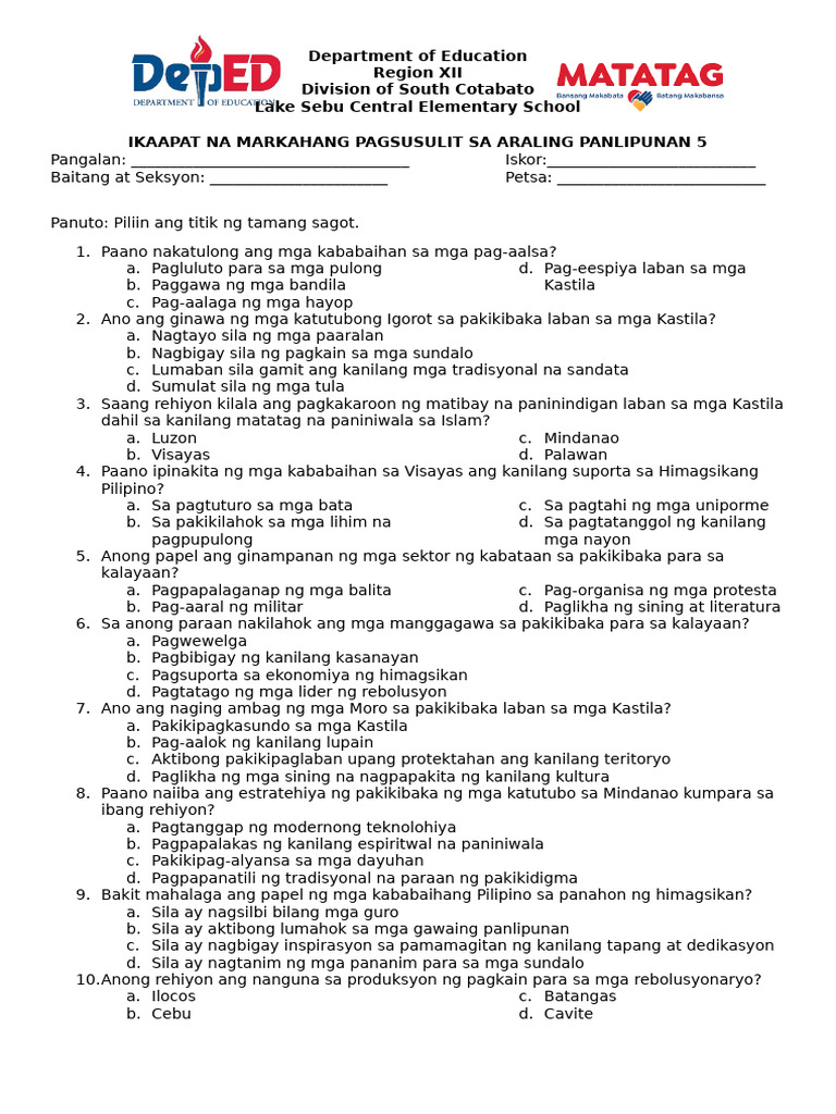 G5 Arpan - Q4 Periodical | PDF