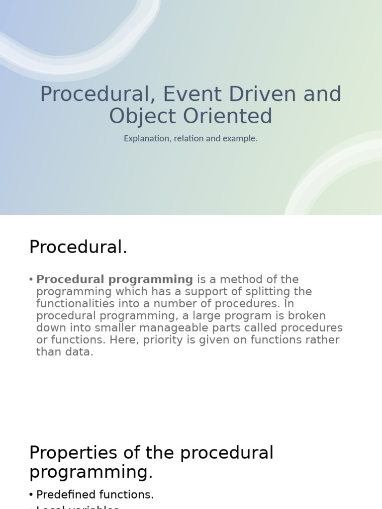 Procedural, Event Driven and Object Oriented | PDF | Object Oriented Programming | Method ...