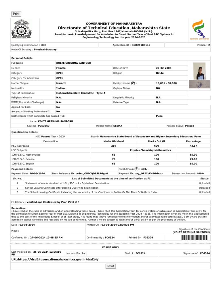 KOLTE GRISHMA SANTOSH | PDF | Educational Stages