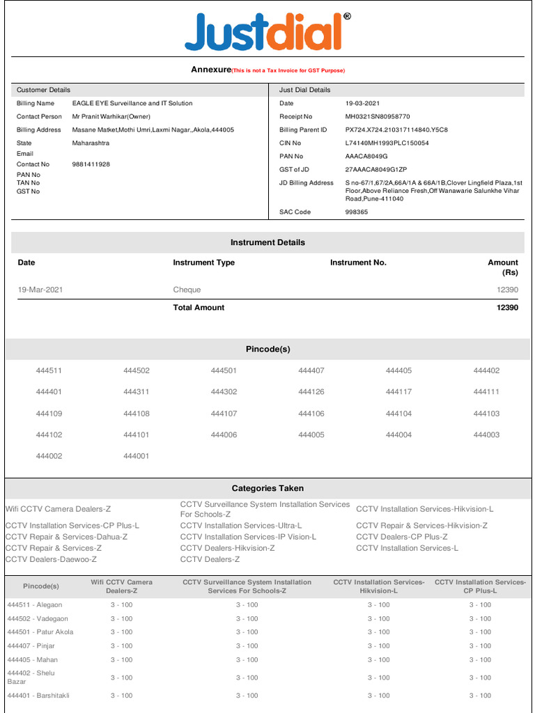 Mahan and Pinjar CCTV Services Invoice | PDF | Closed Circuit ...