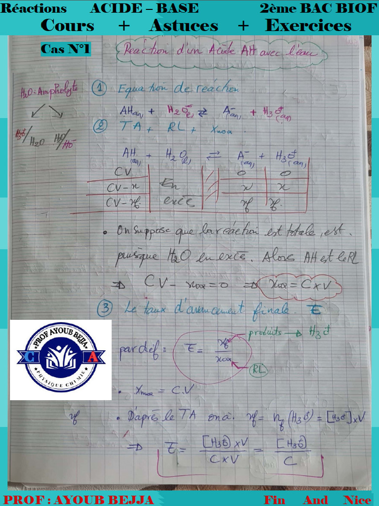 ACIDE - BASE 2 BAC BIOF - Cours + Astuces + Exercices | PDF