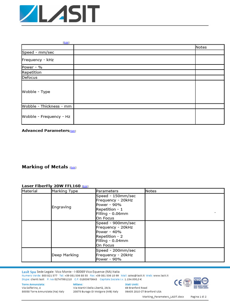 Fiber Laser Marking Parameters Guide | PDF | Metals