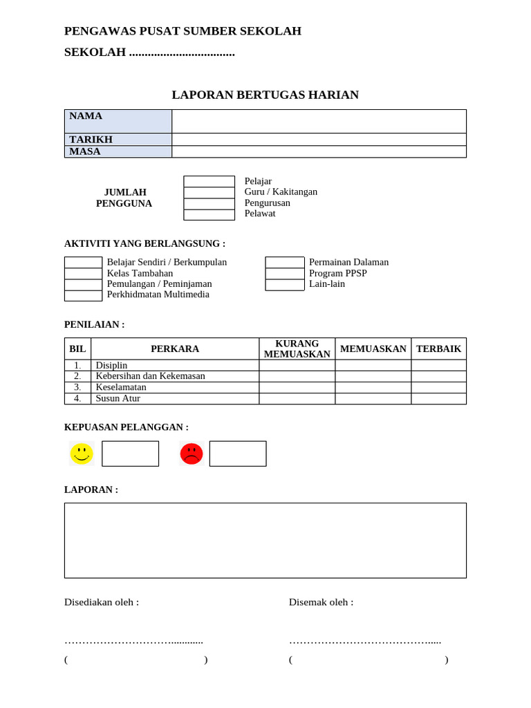 Borang Laporan Bertugas Pengawas Pusat Sumber | PDF