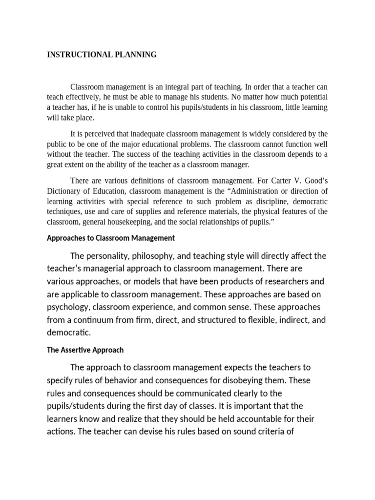 Classroom Management Approaches Explained | PDF | Classroom Management ...