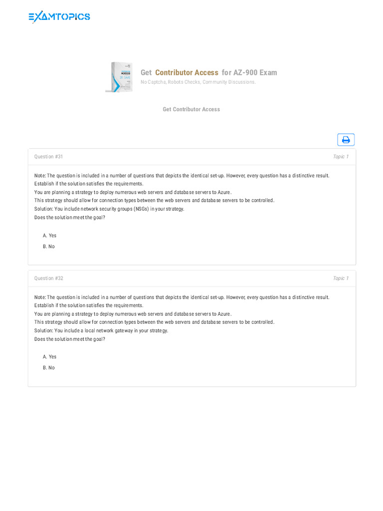 AZ-900 Exam - Free Actual Q&As, Page 4 - ExamTopics | PDF | World Wide Web | Internet & Web