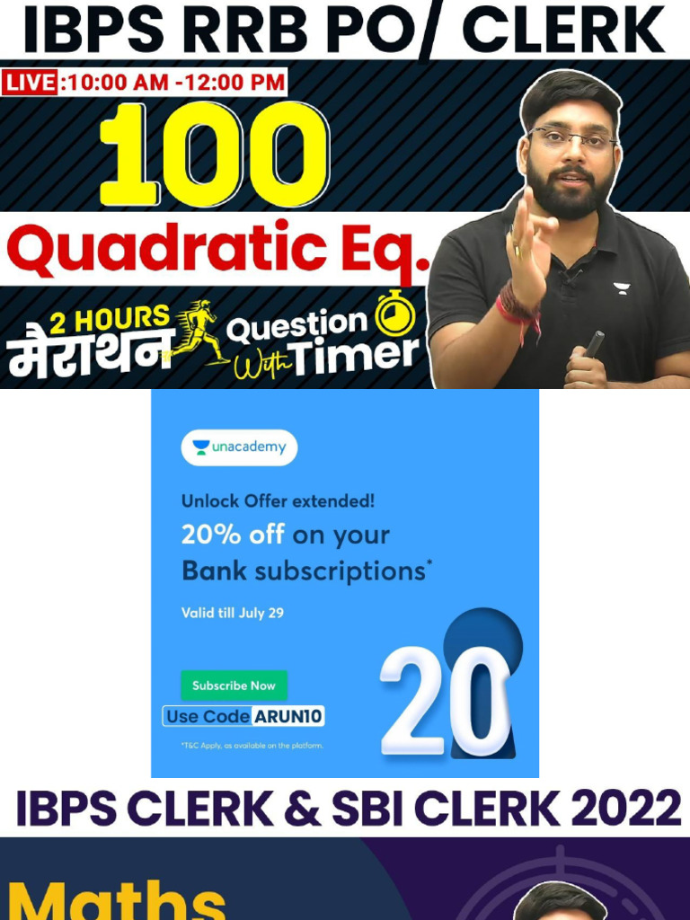 100 Quadratic Equation For IBPS RRB PO CLERK 2022 BY ARUN SIR | PDF | Mathematics