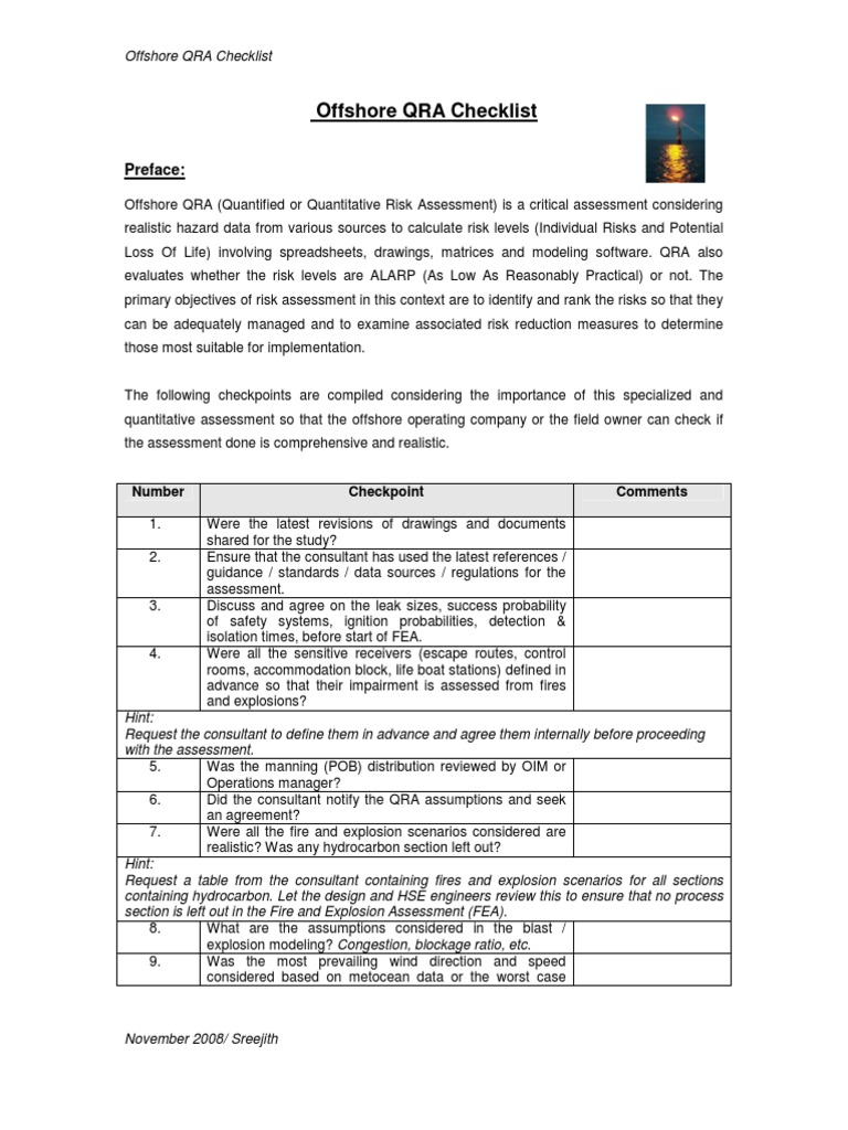 Offshore QRA Checklist | PDF | Risk Assessment | Risk