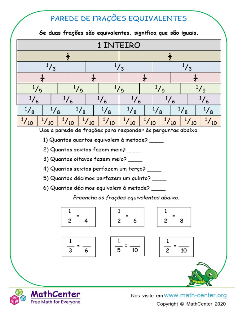 Equivalent Fractions Fraction Wall Questions | PDF | Matemática ...
