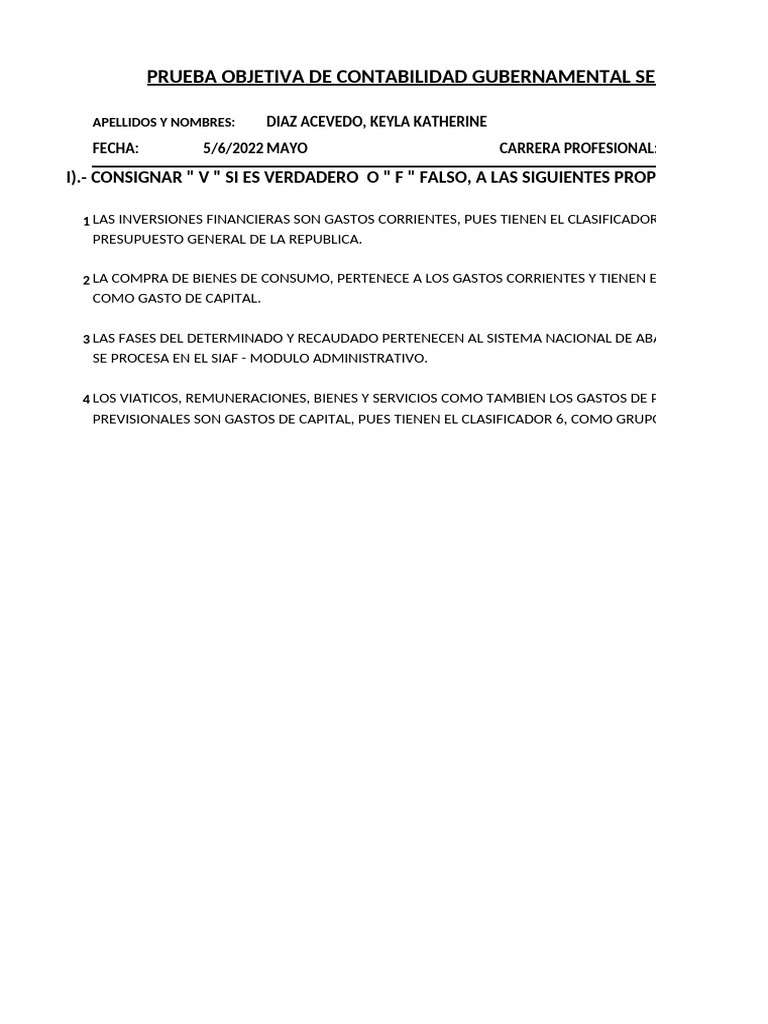 Prueba de Contabilidad Gubernamental 5 | PDF