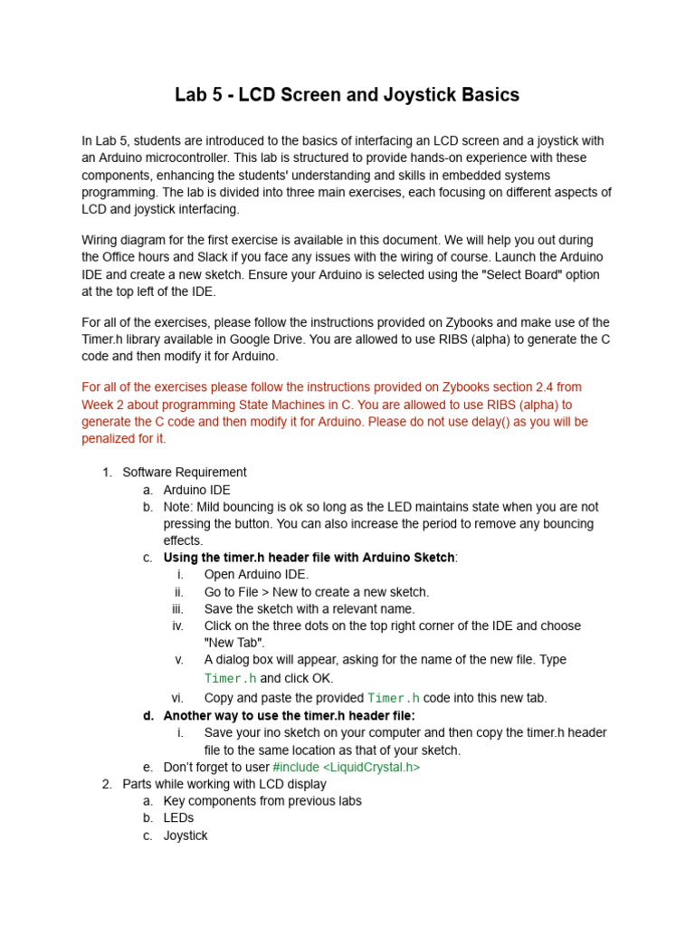 Lab 5 LCD Screen and Joystick Basics | PDF | Arduino | Liquid Crystal ...