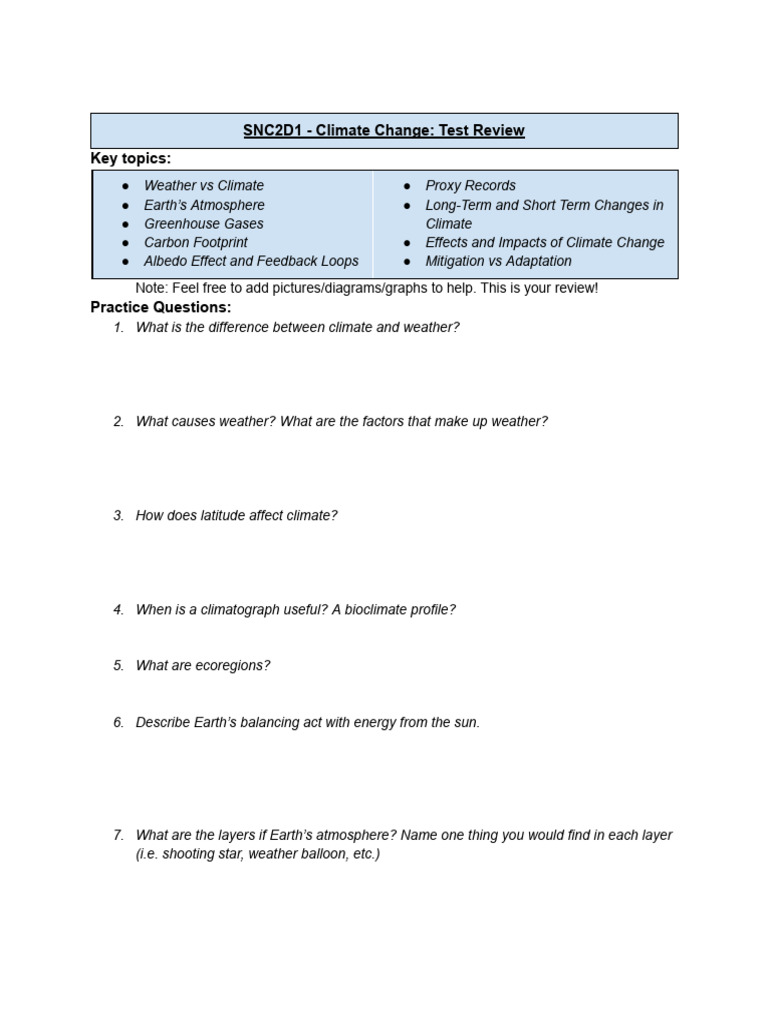 Climate Change - Test Review | PDF | Climate Change | Climate