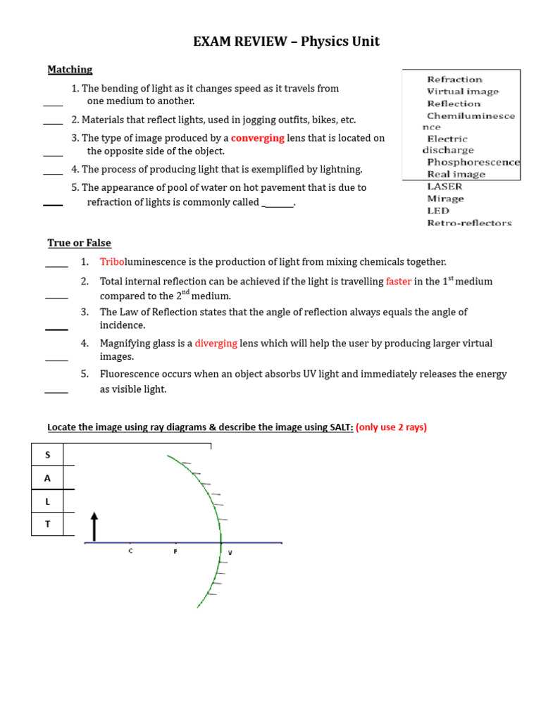 Exam Review Physics 2019 | PDF | Light | Reflection (Physics)
