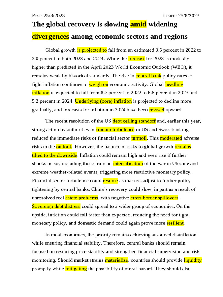 The Global Recovery Is Slowing Amid Widening Divergences Among Economic ...