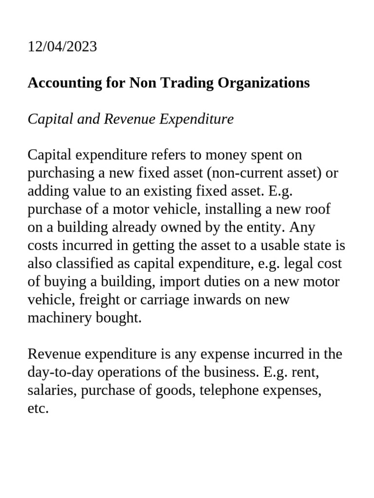 Accounting for Non-Trading Organizations | PDF | Expense | Revenue