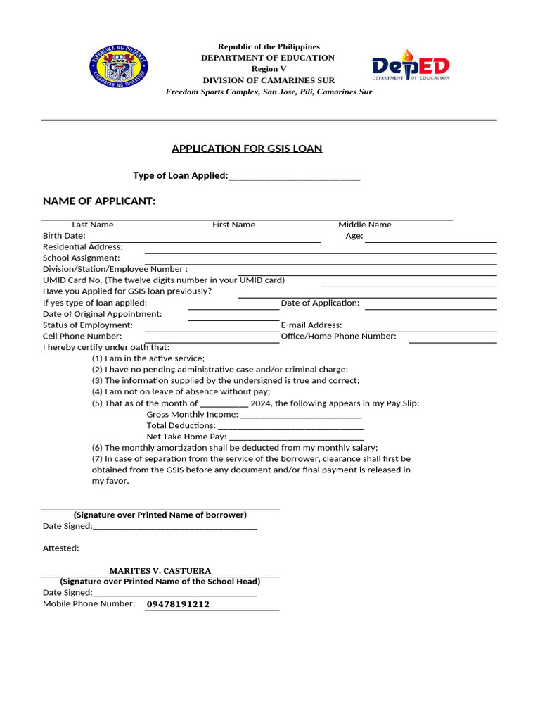 Application Form For Gsis - Loan | PDF