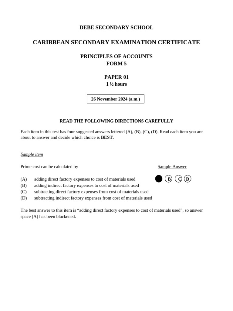 CSEC Principles of Accounts Exam Paper 5 | PDF | Debits And Credits ...