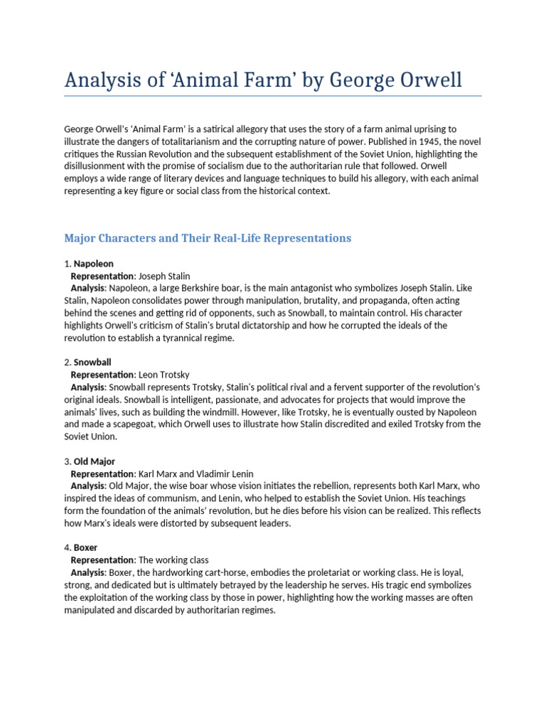 Allegory and Propaganda in Animal Farm | PDF | Political Science