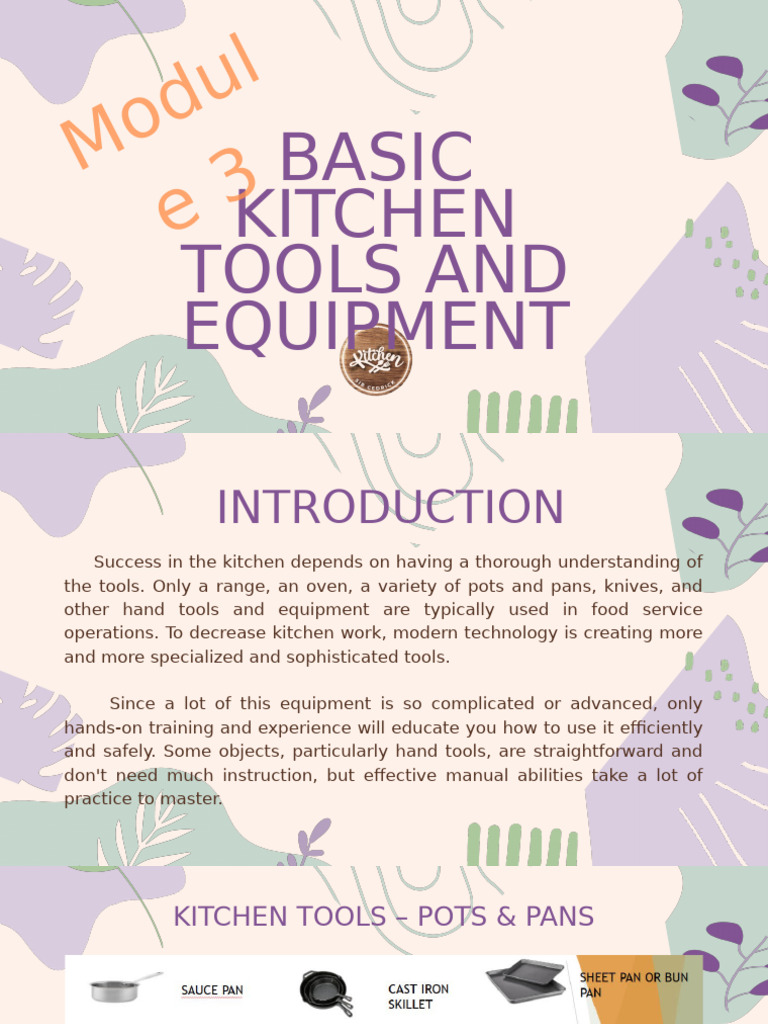 Basic Kitchen Tools And Eqpt Pdf Knife Blade
