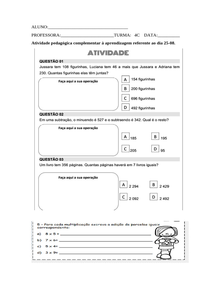 Atividade Complementar 4 Ano C - 25-08 | PDF