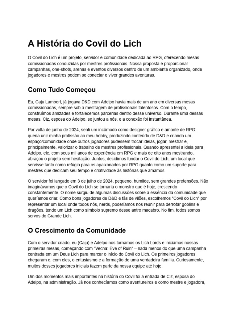 A História do Covil do Lich | PDF | Jogos de RPG | Dungeons & Dragons (jogo)