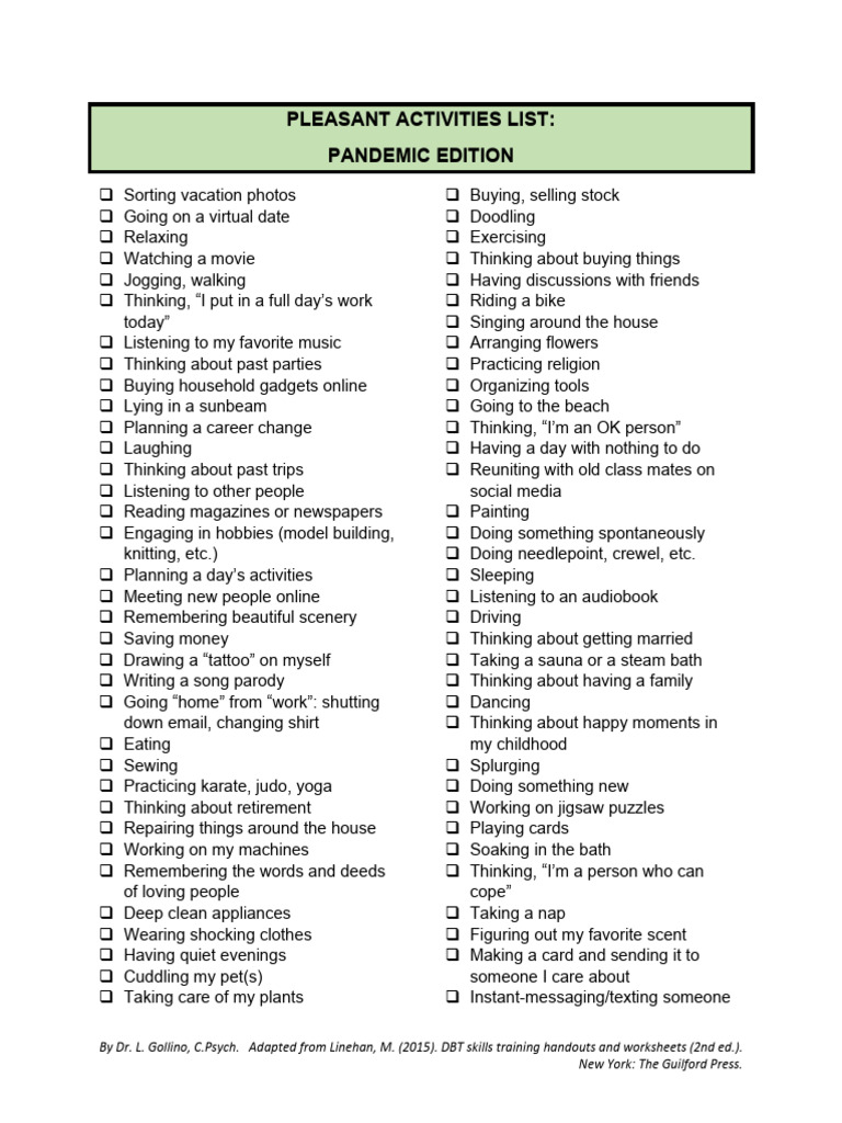 Pleasant Activities List - Pandemic Edition | PDF